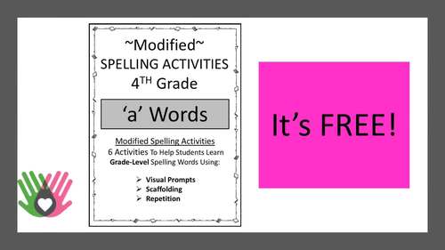 Modified Spelling Activities | 'a' Word List | 4th Grade | High ...