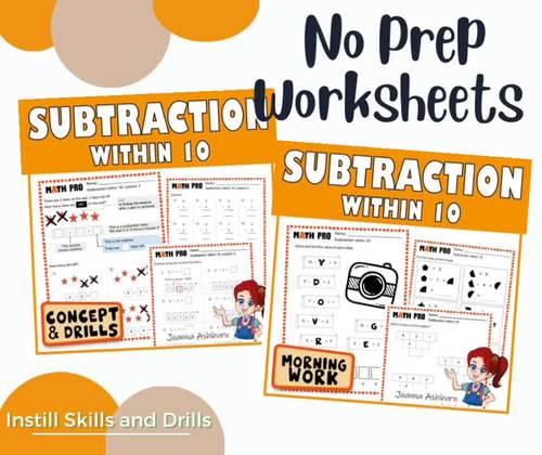 Subtraction within 10 Guided Practice & Enrichment Worksheets BUNDLE
