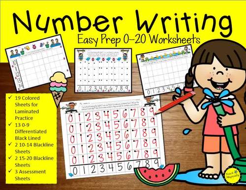 Summer #funinthesun Writing Numbers to 20 Math Worksheets Handwriting