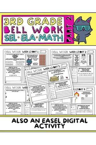 3rd Grade Morning Bell Work-Part 2- SEL Math ELA | TPT