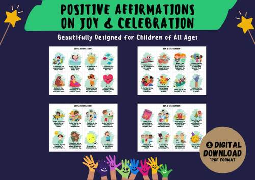 32 Positive Affirmation Cards on Joy & Celebration for Children | TPT