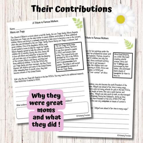Mother's Day Tribute: Nonfiction Passages & Questions by Chocolate 4 ...