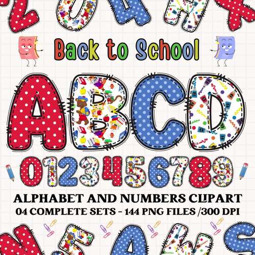 Back To School PNG Alphabet clipart, doodle letters for classroom crafts