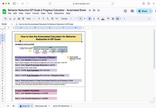 Automated Calculator for Behavior Reduction in IEP Goals - Google Sheets