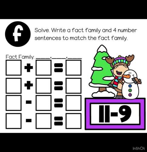 Winter 1st Grade Math {Addition + Subtraction} Fact Families within 20 ...
