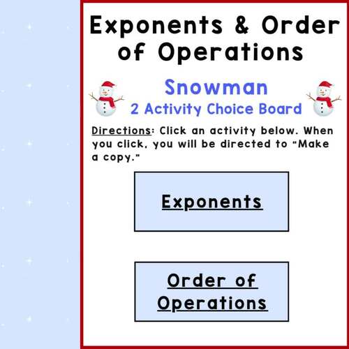Exponents Order of Operations Christmas Math Mystery Picture Winter ...