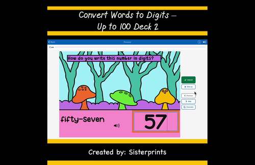 Convert Words to Digits- Up to 100 Deck 2 by Sister Prints | TPT