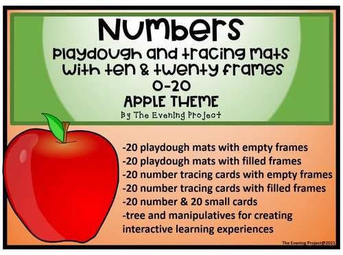 Numbers Playdough and tracing mats with ten & twenty frames 0-20 apple ...