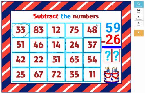 Presidents Day Math 2 Digit by 2 Digit Subtraction to 100 without ...
