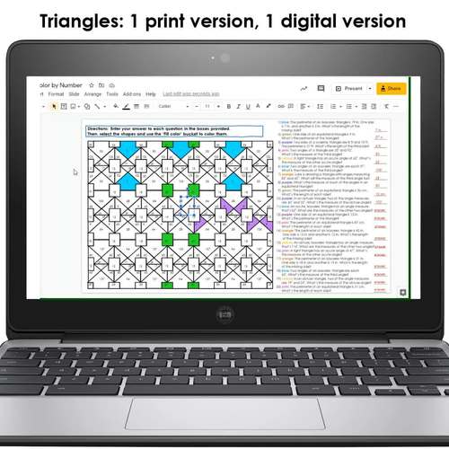 Triangles Color by Number Activity Missing Angles and Sides | TPT