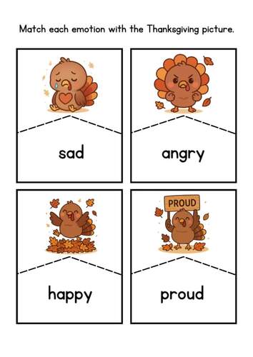 Thanksgiving Bilingual Emotions SEL Matching Cards - Pre-K to 1st Grade
