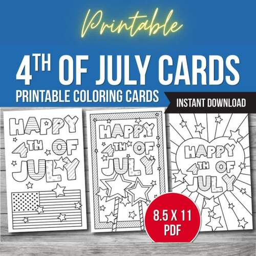 USA 4th of July Memorial Day Flag Craft Coloring Cards Bundle Printable PDF