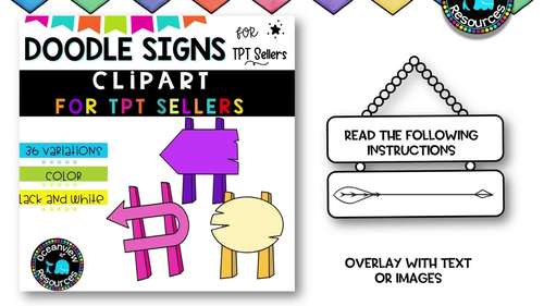 Doodle Clipart- Signs for notebooks commercial and personal use | TpT