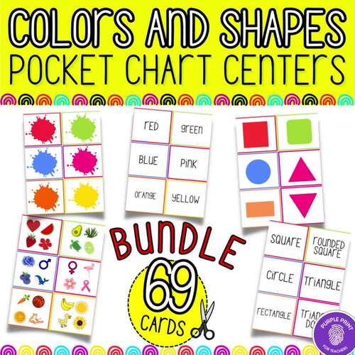 Back To School Kindergarten Colors And Shapes Pocket Chart Center Bundle