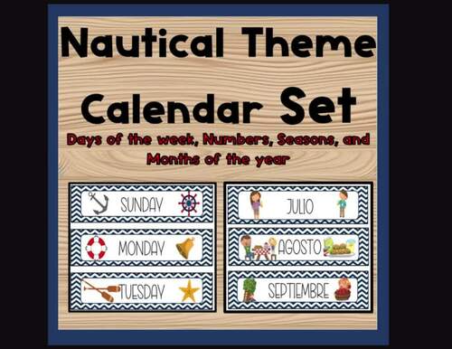 Class Calendar Set Nautical Theme Flip Bulletin Board by Ana's Teaching ...