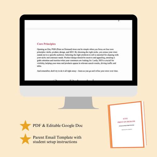 Etsy Print-on-Demand Workbook / Entrepreneurship Project Middle High School