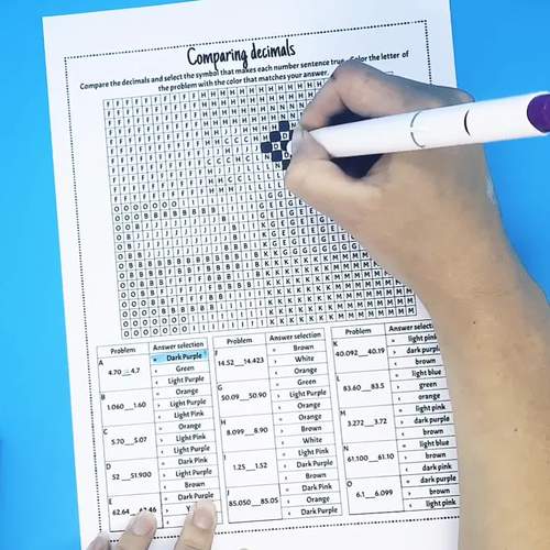 Comparing Decimals Printable Pixel Art Color by Code | TPT