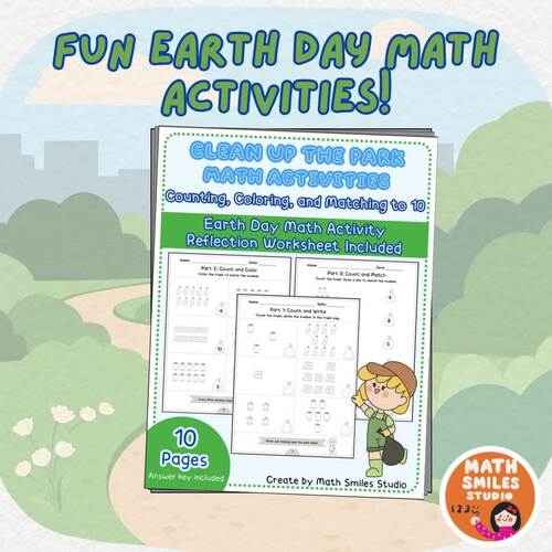 Clean up the Park Counting to 10 Worksheets | Earth Day Math Activities ...