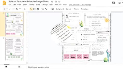 Syllabus Template Editable for Google Slides by Language is an Art