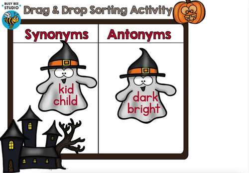 SYNONYM AND ANTONYM SORT TASK CARDS HALLOWEEN BOOM CARDS 2ND 3RD GRADE ...