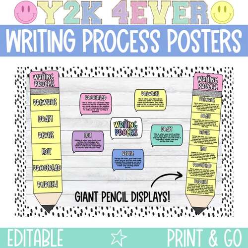 Editable Writing Process Posters / Giant Pencil Poster / Retro ...