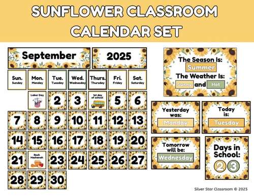 Sunflower-Themed Calendar Set | EDITABLE | Holiday Cards and Weather ...