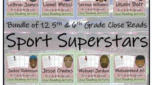 Sport Stars Bundle of 12 Close Reading Comprehension Activities 5th ...