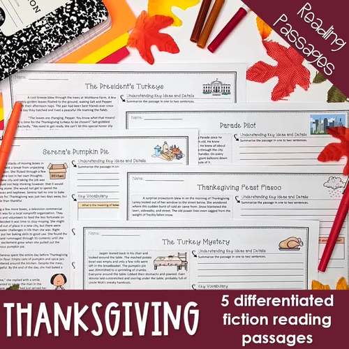 Thanksgiving Fiction Reading Comprehension Passages by ELA with Mrs Martin