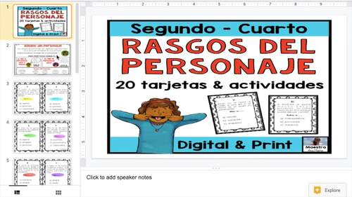 Rasgos del personaje - Character Traits in Spanish - Google Classroom ...