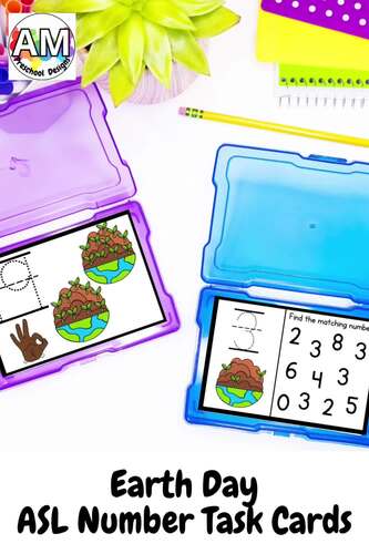 Earth Day American Sign Language (ASL) Numbers 0 - 20 Tracing Task Cards