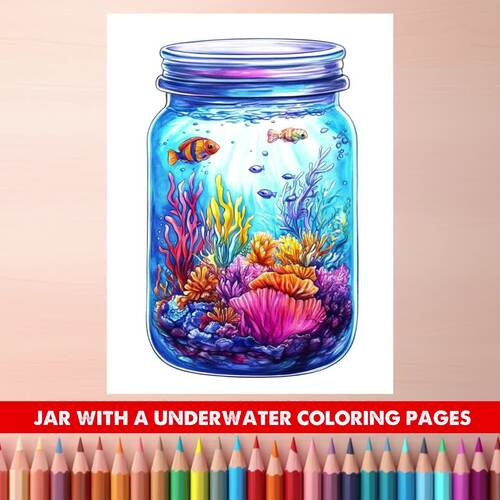 50 Jar with Underwater Scene Coloring Page - Kids & Adults Holiday Activity