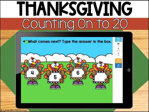 Thanksgiving Digital Counting On Task Cards Counting Up to 20 November ...