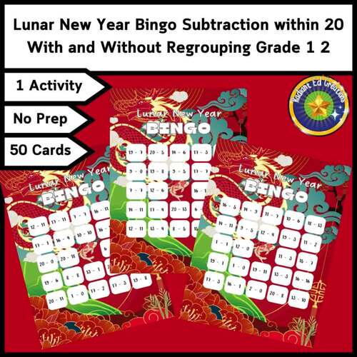 Lunar New Year Bingo Subtraction within 20 With and Without Regrouping ...