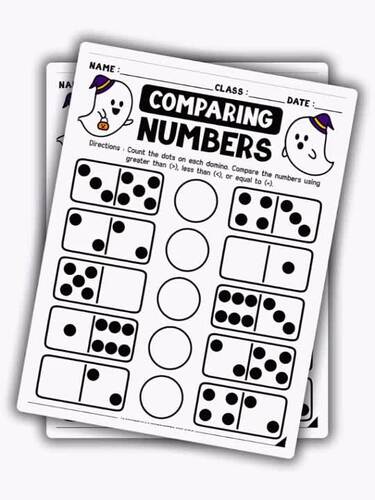 COMPARING NUMBERS WITH DOTS ON DOMINOES | GREATER, LESS, EQUALE TO ...