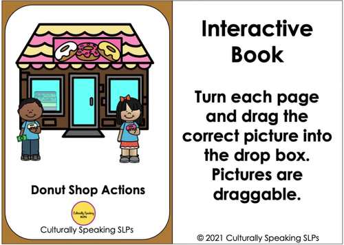 Boom Cards™ Donut Shop Actions Interactive Book by Culturally Speaking SLPs