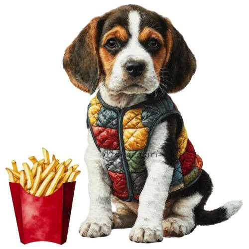 Watercolor Cute Puppy & Fast Food Clipart by Atcharasiri Whimsy Colors