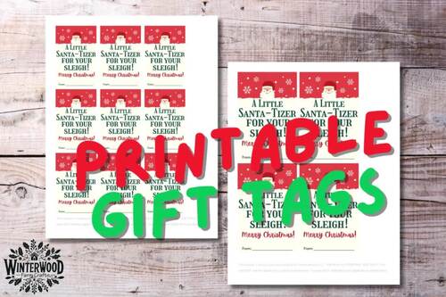 Santa-Tizer Christmas Gift Tag | Printable Holiday Hand Sanitizer Tag