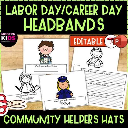Editable Labor/Career Day Community Helpers Hats Crowns Headbands Craft