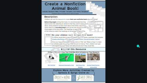 Create a Nonfiction Animal Book! -Research Web, Printable & Online Book ...