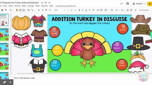 Disguise the Turkey Thanksgiving Digital Math Activity for Google Classroom
