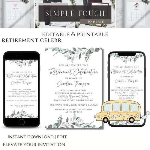 Editable Teacher Retirement Party Invitation Template by Simple Touch ...