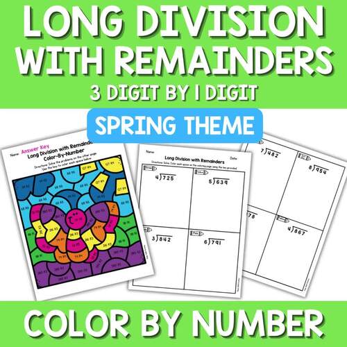 Long Division 3 digit by 1 digit Spring Color by Number Code Butterfly ...