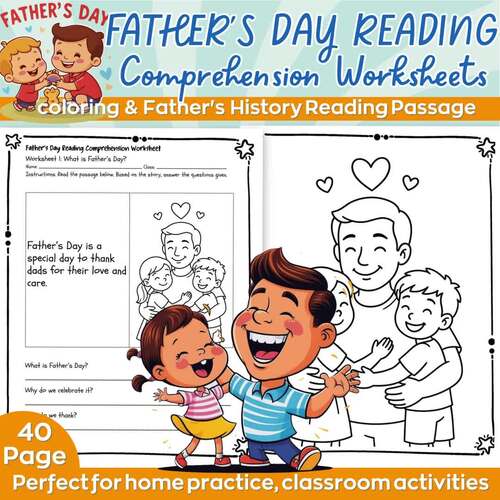 Father’s Day Reading Comprehension Worksheets with Coloring Pages and ...