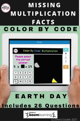 Earth Day Missing Multiplication Facts Color By Code Boom Cards™ 3rd Grade