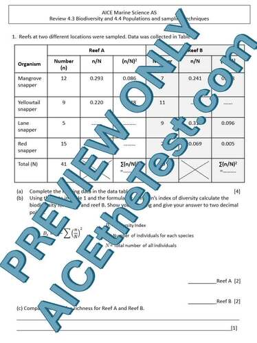 AICE Marine Biodiversity and Population and sampling techniques Review ...