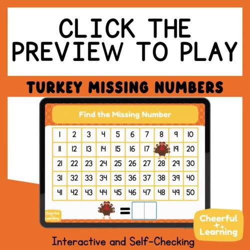 Thanksgiving Missing Numbers 1-100 Boom Cards by Cheerful Learning Co.