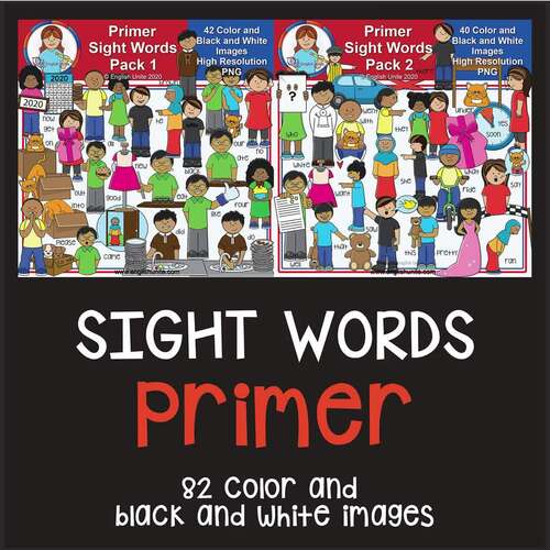 Sight Words Clip Art – Primer Bundle – 80 Images by English Unite Clip Art
