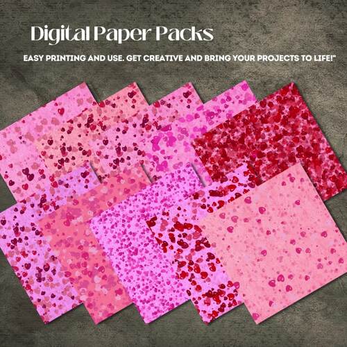 Valentines Day Digital Paper Pack / Confetti Hearts Pattern Background
