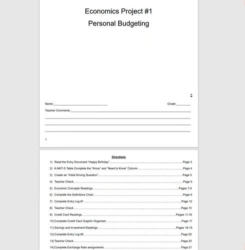 Economics Project 1 Personal Finance by History Blackboard | TPT