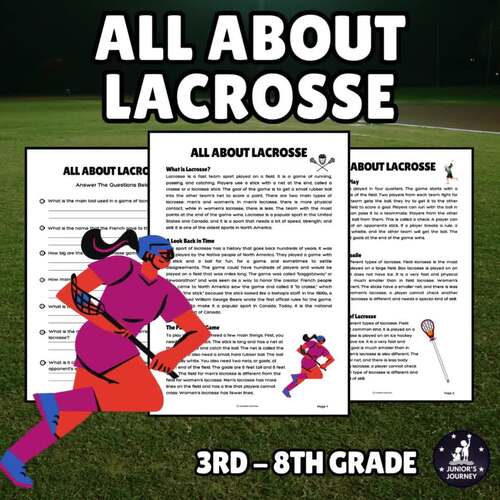 Lacrosse Reading Comprehension | Informational Worksheet | Grades 3 - 8